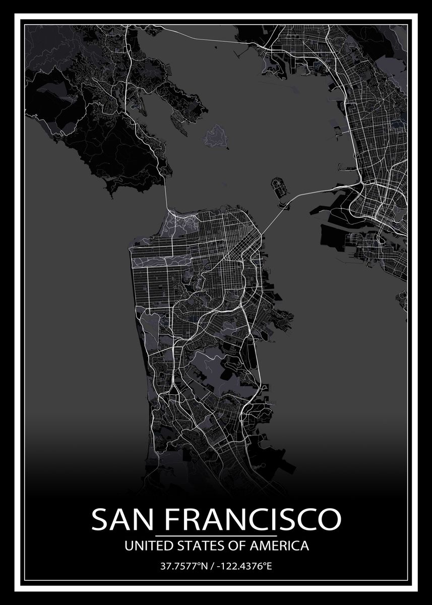 'San Francisco Black Map' Poster, picture, metal print, paint by Wall ...