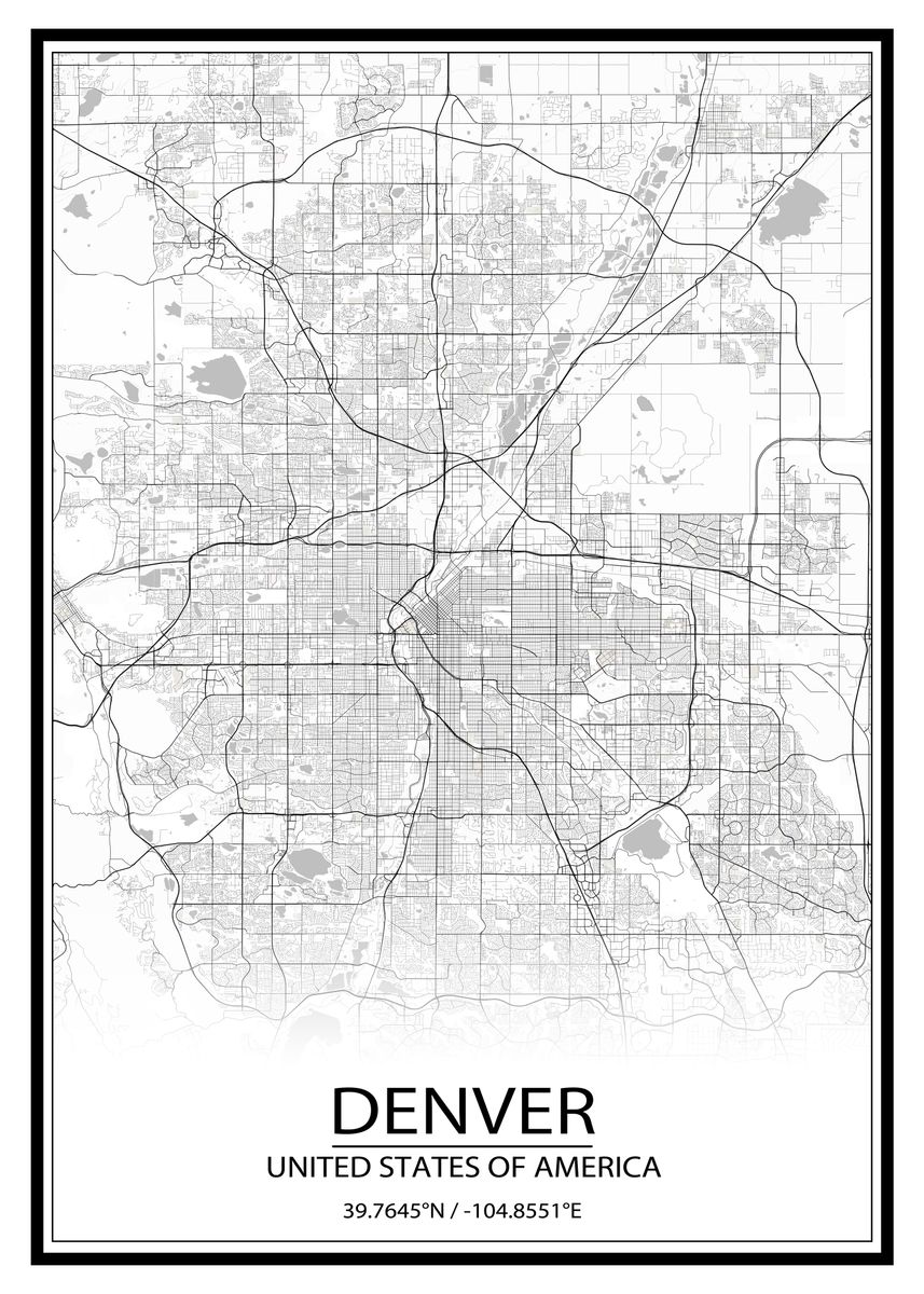 'Denver White Map' Poster, picture, metal print, paint by Wall Art ...