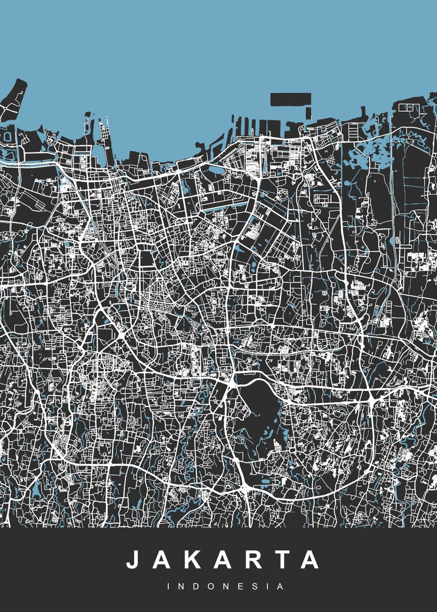 'JAKARTA City Map Indonesia' Poster, picture, metal print, paint by ...