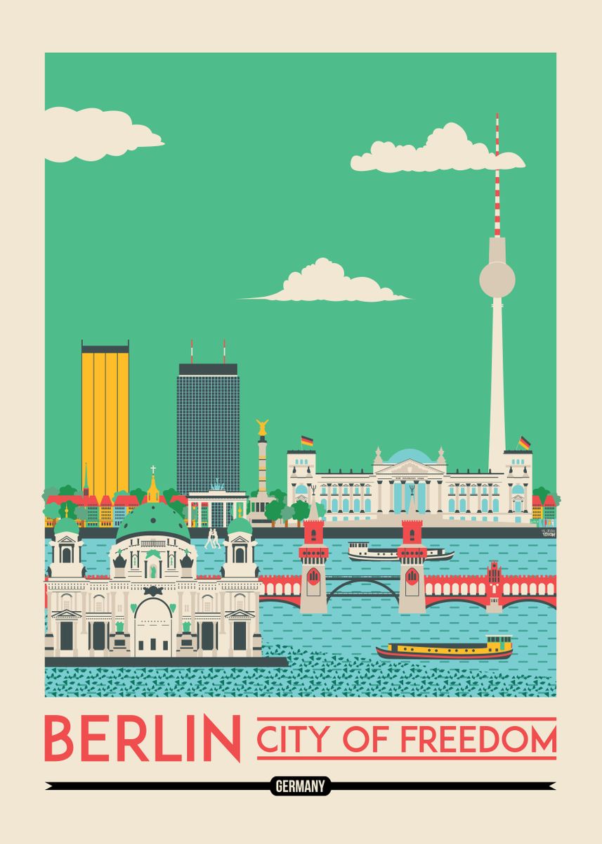 'Berlin cityscape' Poster, picture, metal print, paint by The Creative ...