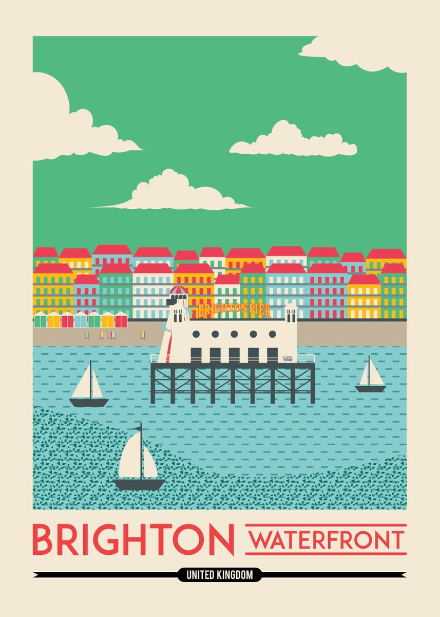 'Brighton cityscape' Poster, picture, metal print, paint by The ...