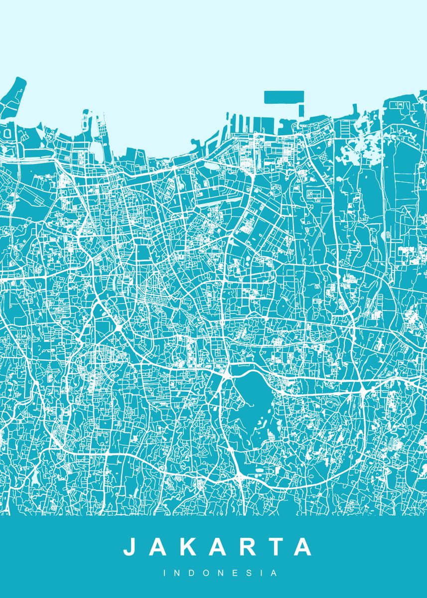 'JAKARTA City Map Indonesia' Poster, picture, metal print, paint by ...
