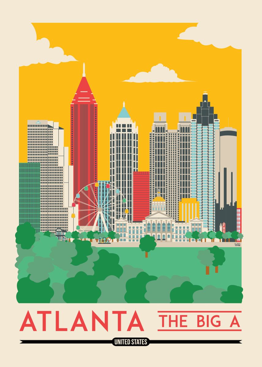 'Atlanta cityscape' Poster, picture, metal print, paint by The Creative ...