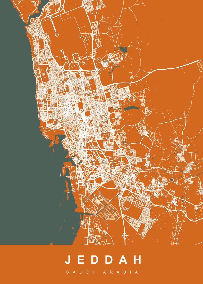 'JEDDAH Map Saudi Arabia' Poster by UrbanMaps | Displate