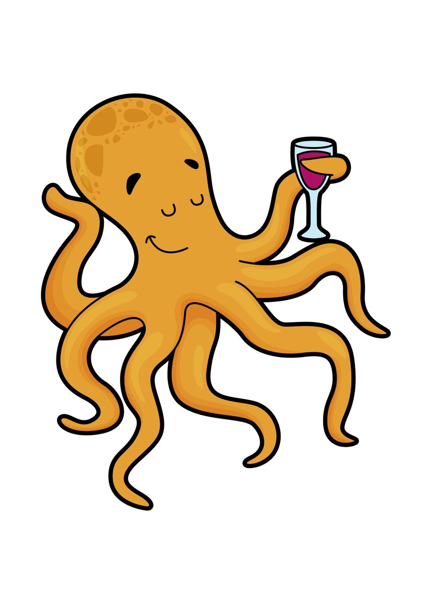 'Octopus Glass of Red wine' Poster by Markus Schnabel | Displate