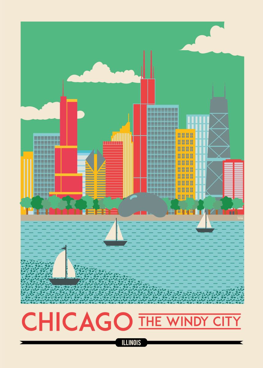 'Chicago Cityscape' Poster, picture, metal print, paint by The Creative ...