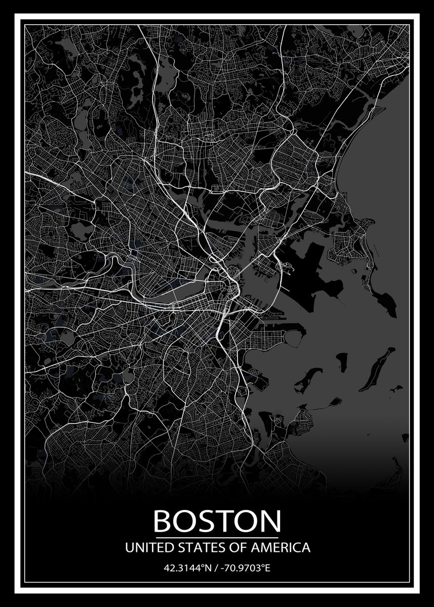 'Boston Black Map' Poster, picture, metal print, paint by Wall Art ...