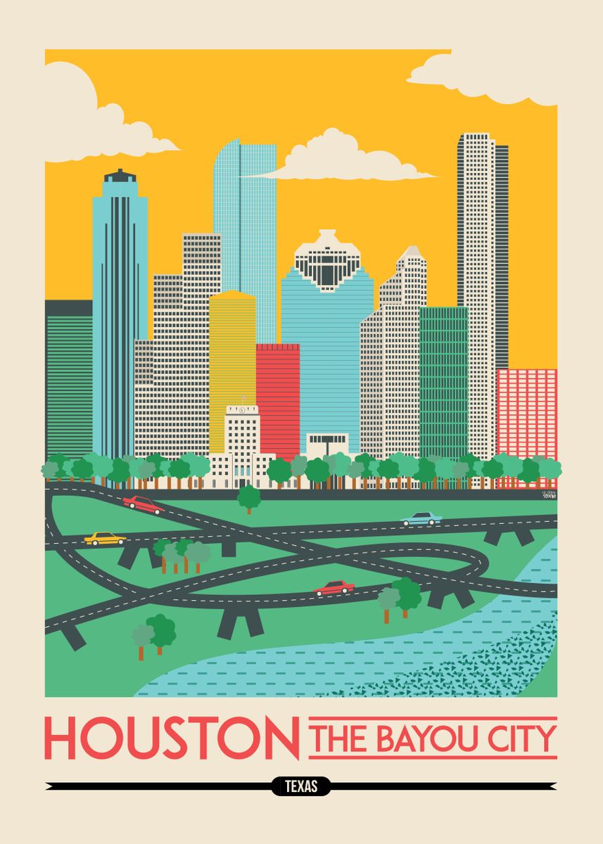 'Houston Cityscape' Poster, picture, metal print, paint by The Creative ...
