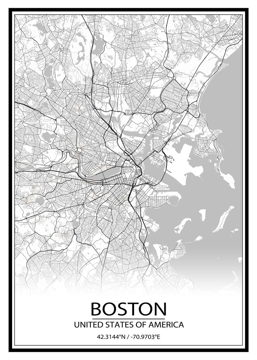 'Boston White Map' Poster, picture, metal print, paint by Wall Art ...