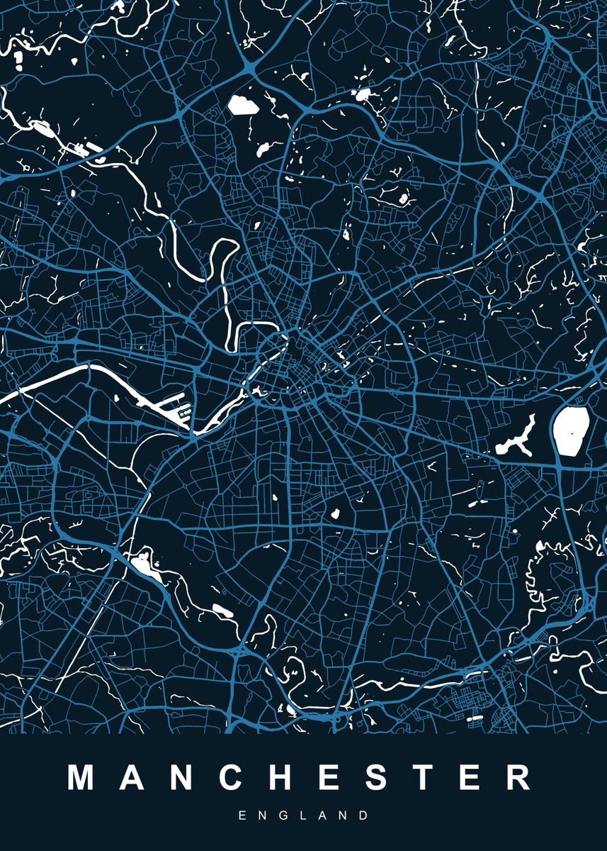 'MANCHESTER Map England UK' Poster, picture, metal print, paint by ...