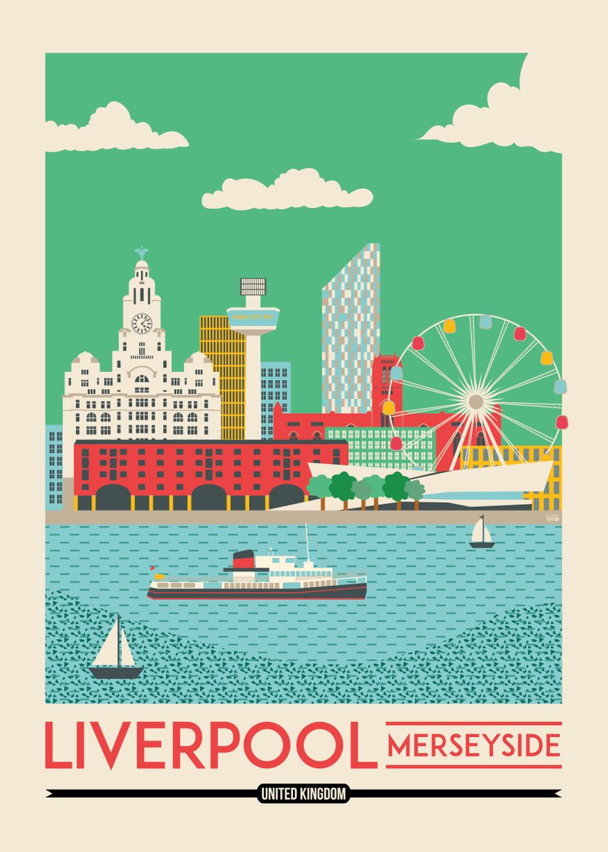 'Liverpool Cityscape' Poster, picture, metal print, paint by The ...