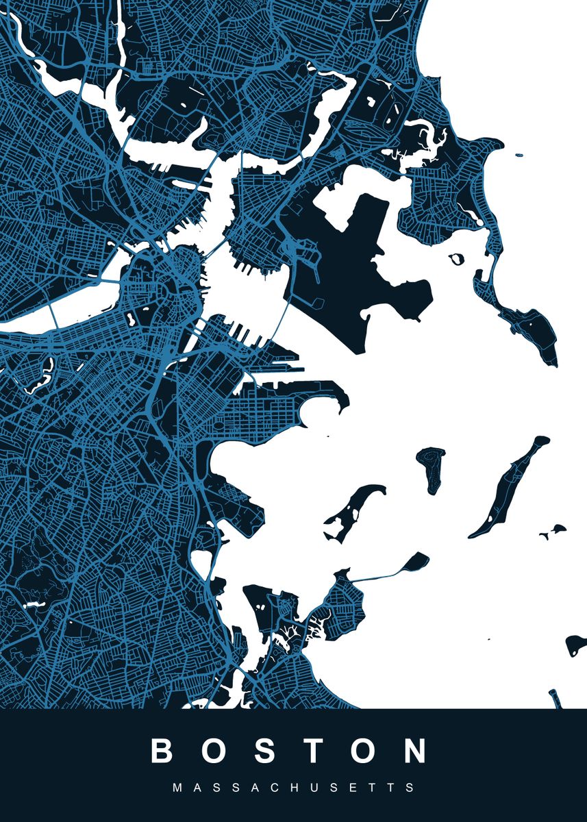 'BOSTON Map Massachusetts' Poster, picture, metal print, paint by ...