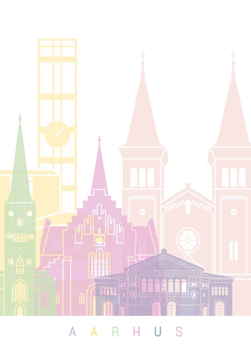 'Aarhus skyline poster ' Poster, picture, metal print, paint by ...