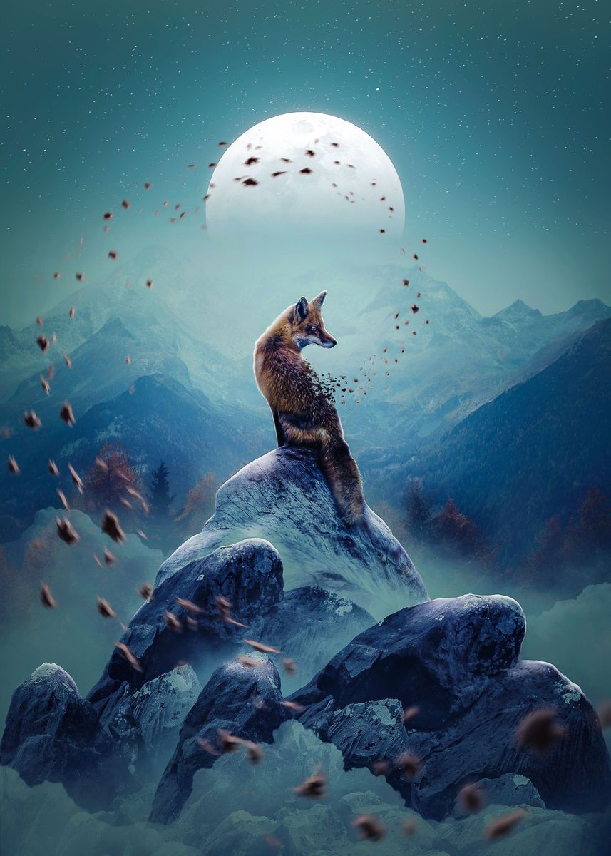 'Autumn Fox At Night' Poster, picture, metal print, paint by Adam ...