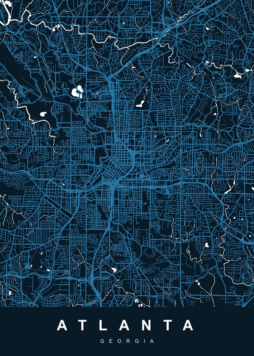 'ATLANTA Map Georgia USA' Poster, picture, metal print, paint by ...