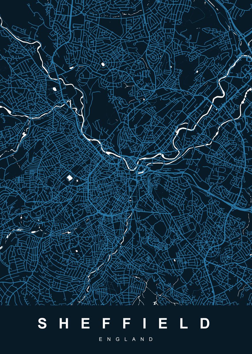 'SHEFFIELD Map England UK' Poster, picture, metal print, paint by ...