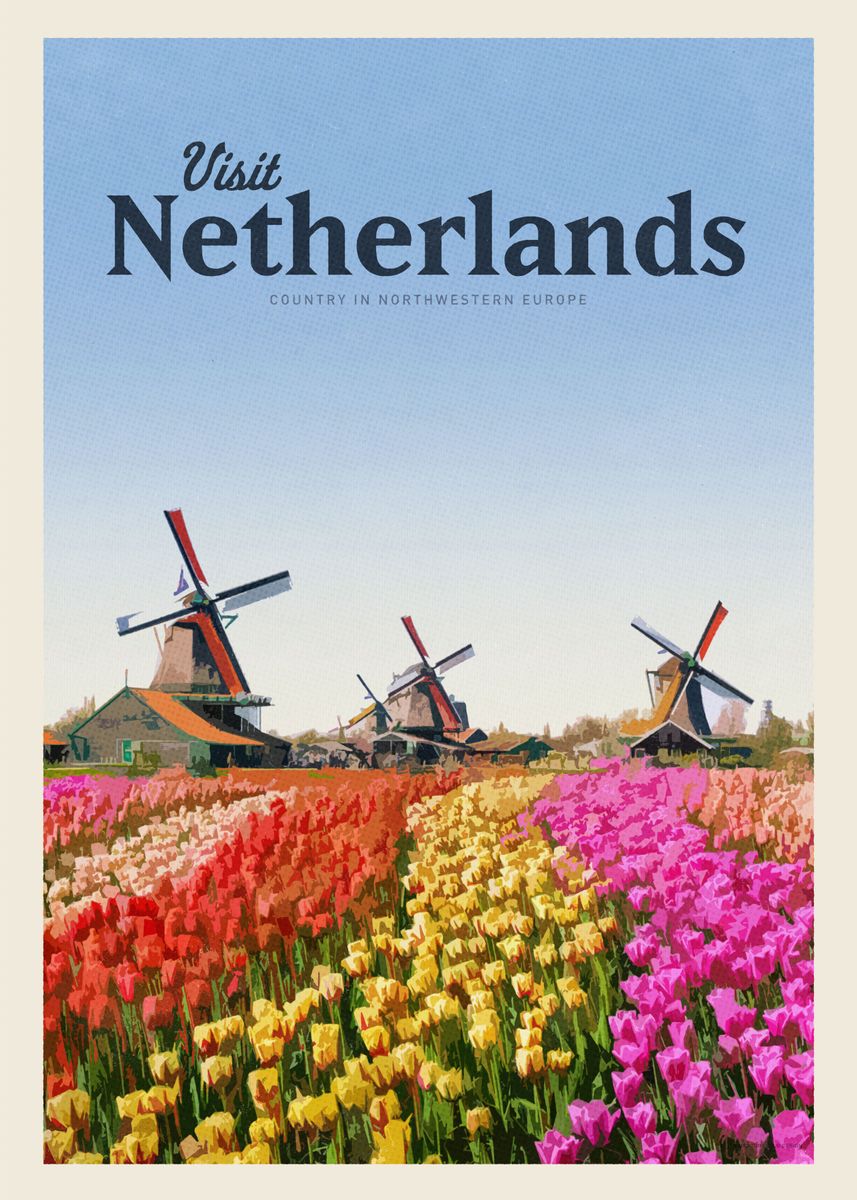 'Visit Netherlands' Poster, picture, metal print, paint by Mercury Club ...