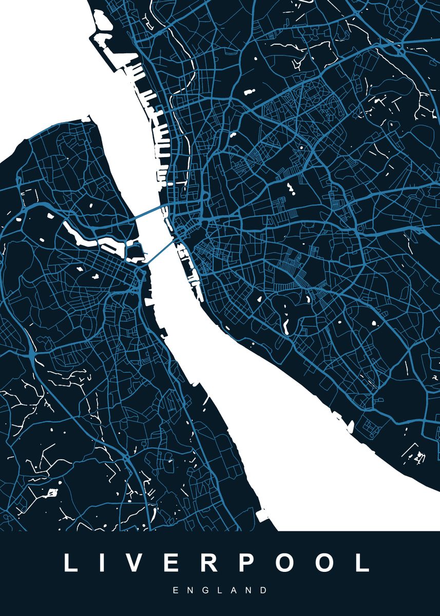 'LIVERPOOL Map England UK' Poster, picture, metal print, paint by ...