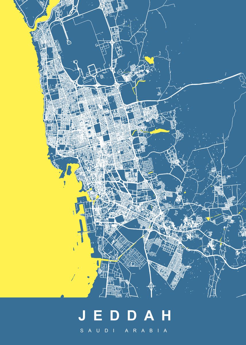'JEDDAH Map Saudi Arabia' Poster, picture, metal print, paint by ...