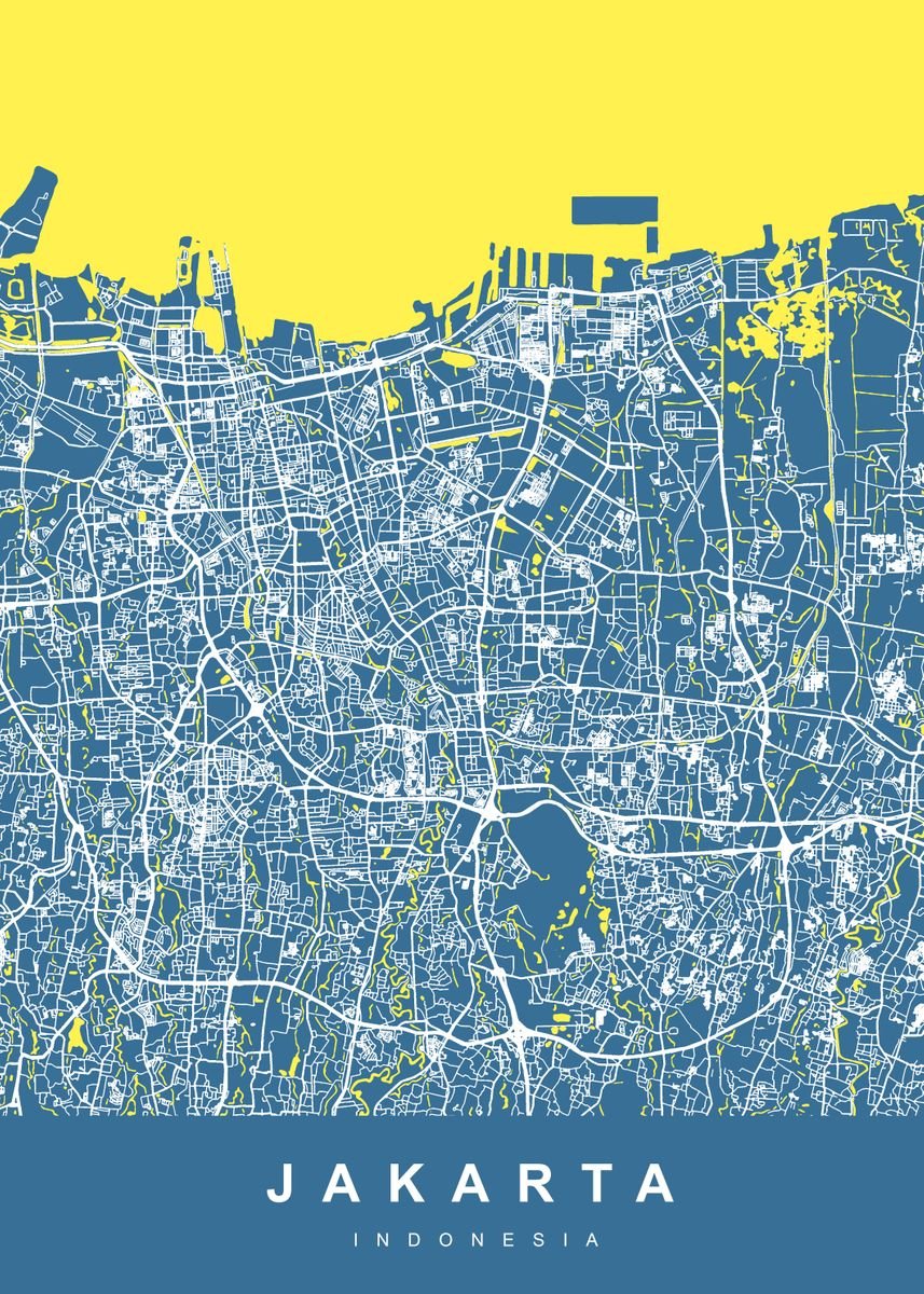 'JAKARTA City Map Indonesia' Poster, picture, metal print, paint by ...