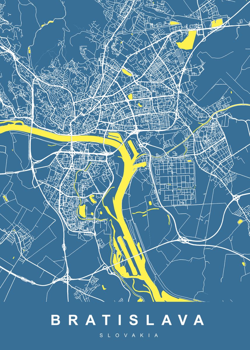 'BRATISLAVA Map Slovakia' Poster, picture, metal print, paint by ...