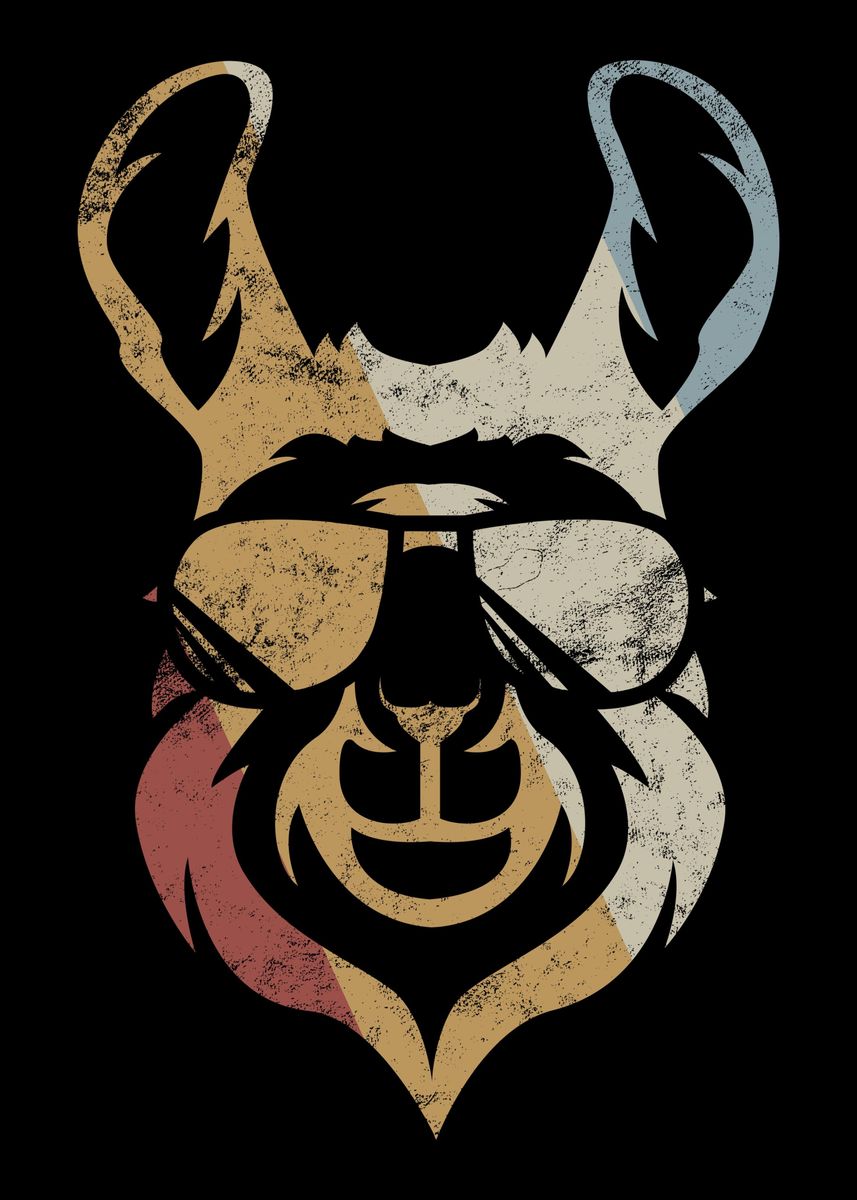 'Llama Retro Vintage' Poster, picture, metal print, paint by royalsigns ...