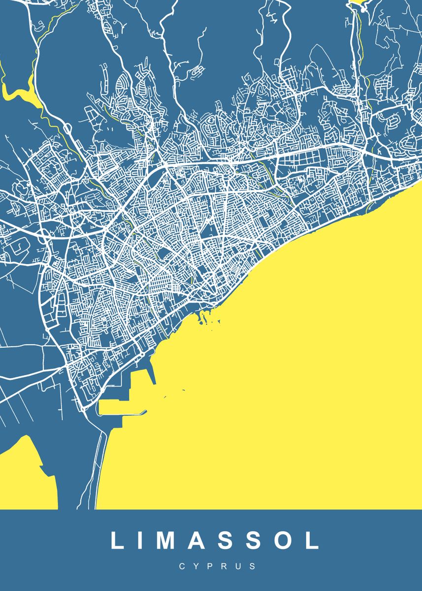 'LIMASSOL City Map Cyprus' Poster, picture, metal print, paint by ...