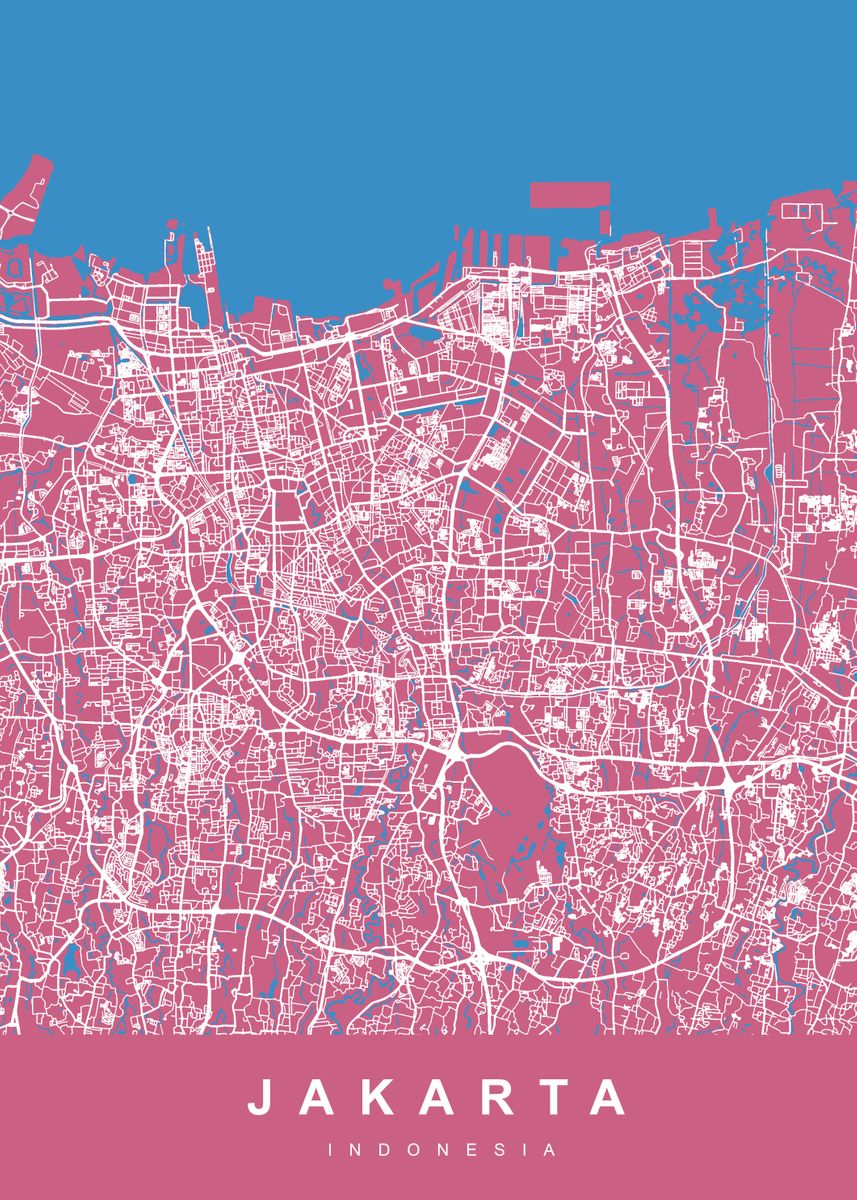 'JAKARTA Map Indonesia' Poster, picture, metal print, paint by UrbanMaps | Displate