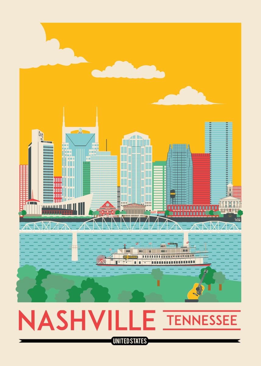 'Nashville Cityscape' Poster, picture, metal print, paint by The ...