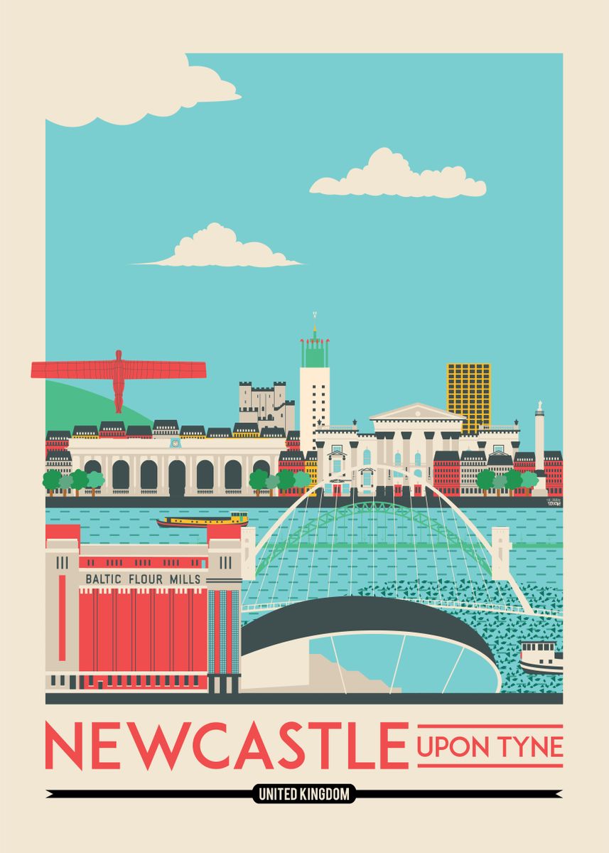 'Newcastle Cityscape' Poster, picture, metal print, paint by The ...
