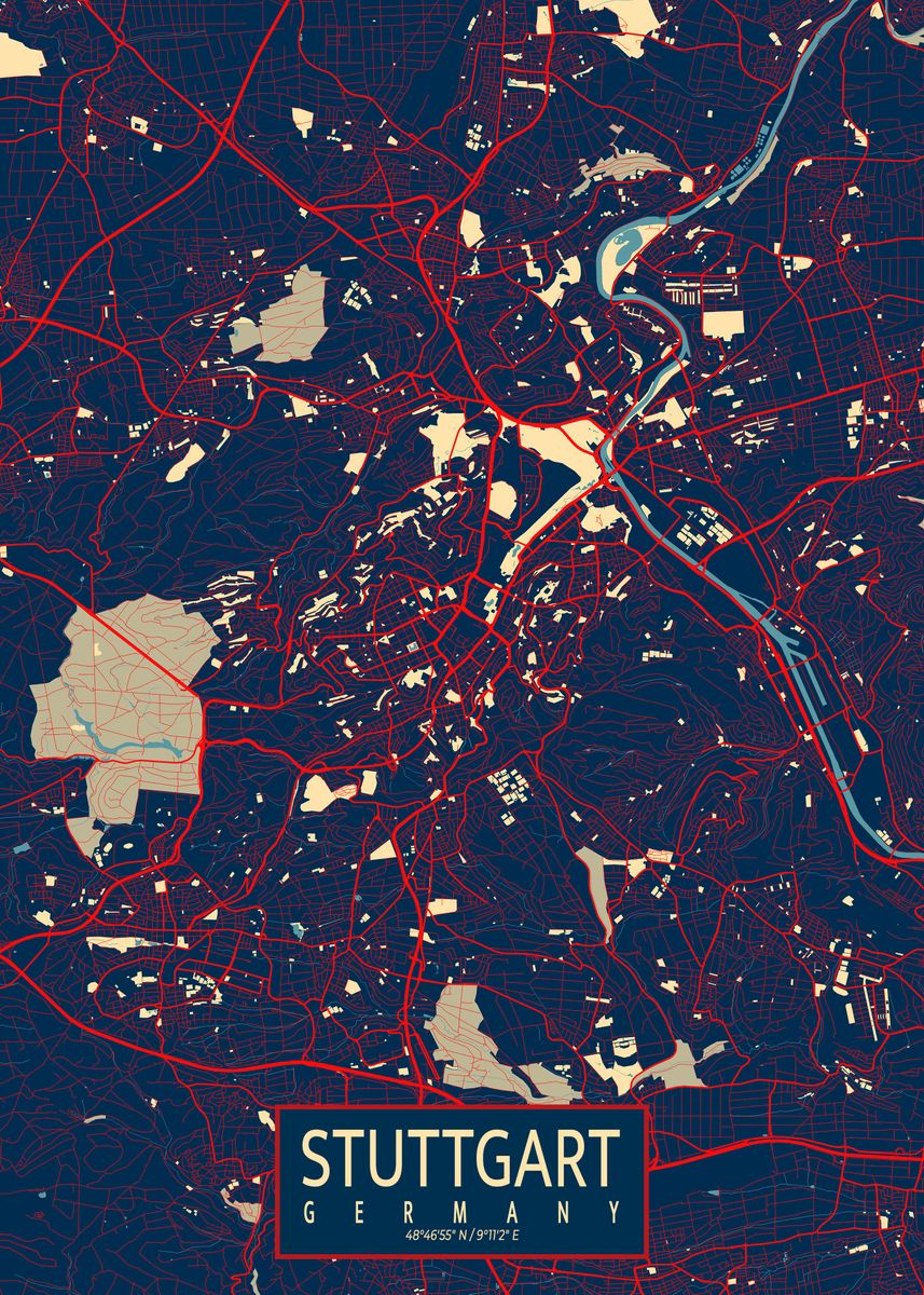 'Stuttgart City Map Hope' Poster, picture, metal print, paint by deMAP ...