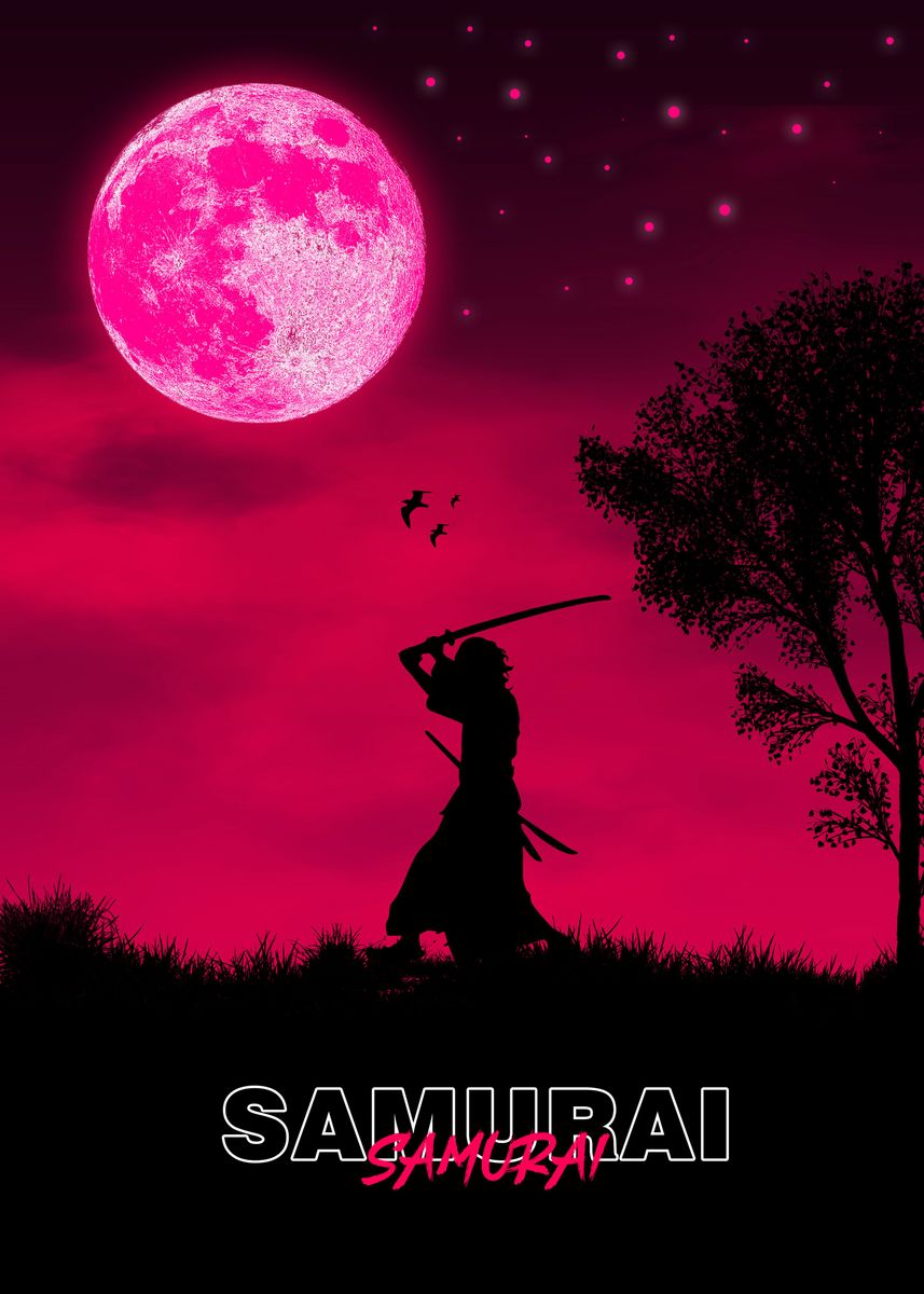 'Samurai In Moon Art' Poster, picture, metal print, paint by Theng Id ...
