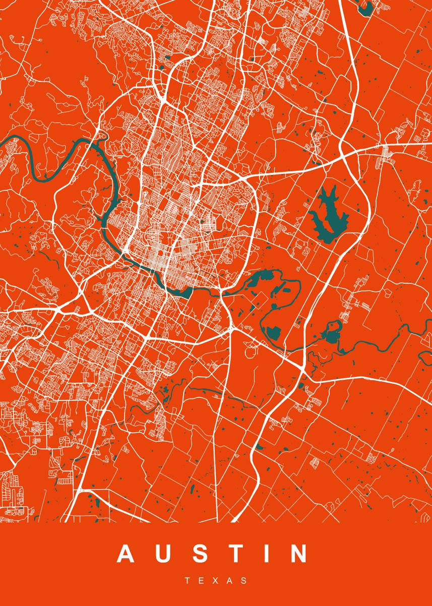 'AUSTIN City Map Texas USA' Poster, picture, metal print, paint by ...