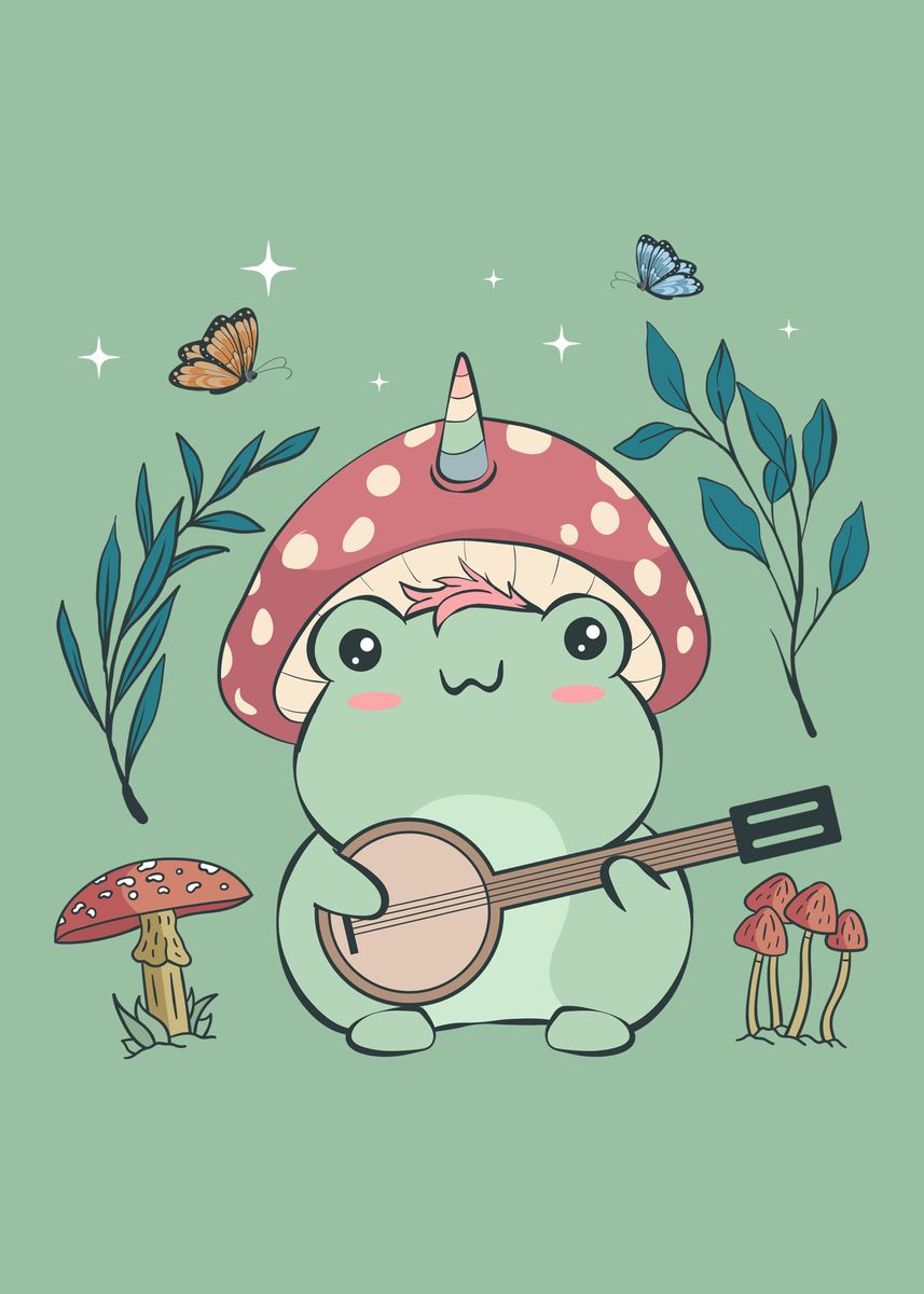 'Cottagecore Kawaii Frog' Poster, picture, metal print, paint by ...