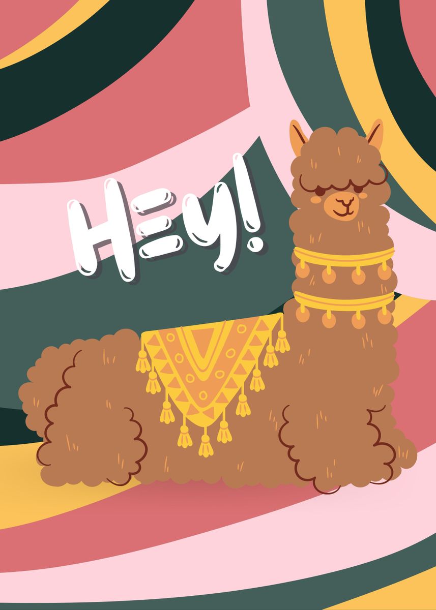 'Cute Lama Hey ' Poster, picture, metal print, paint by Simon Clement ...