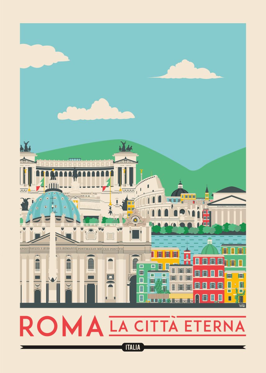 'Rome Cityscape' Poster, picture, metal print, paint by The Creative ...