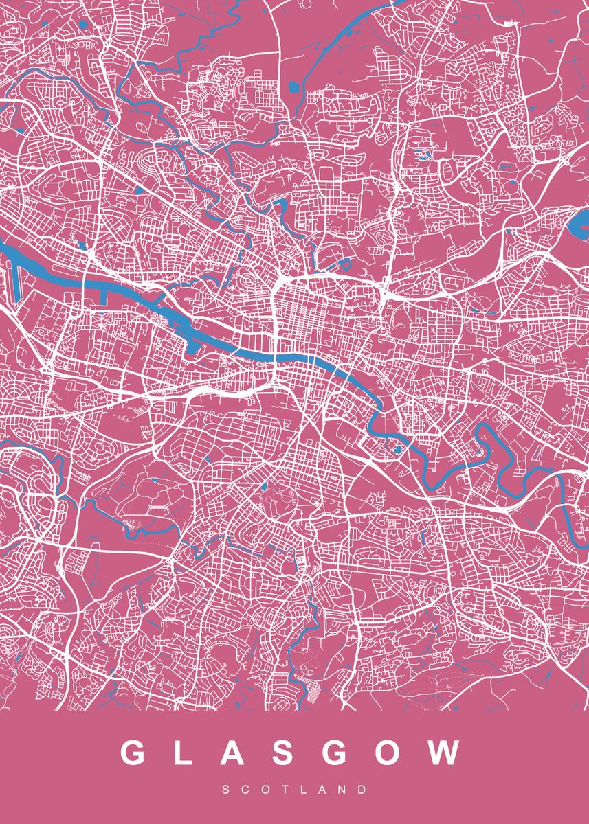 'GLASGOW City Map Scotland' Poster, picture, metal print, paint by ...