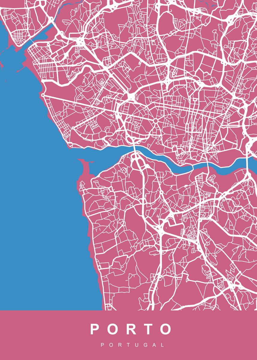 'PORTO City Map Portugal' Poster, picture, metal print, paint by ...