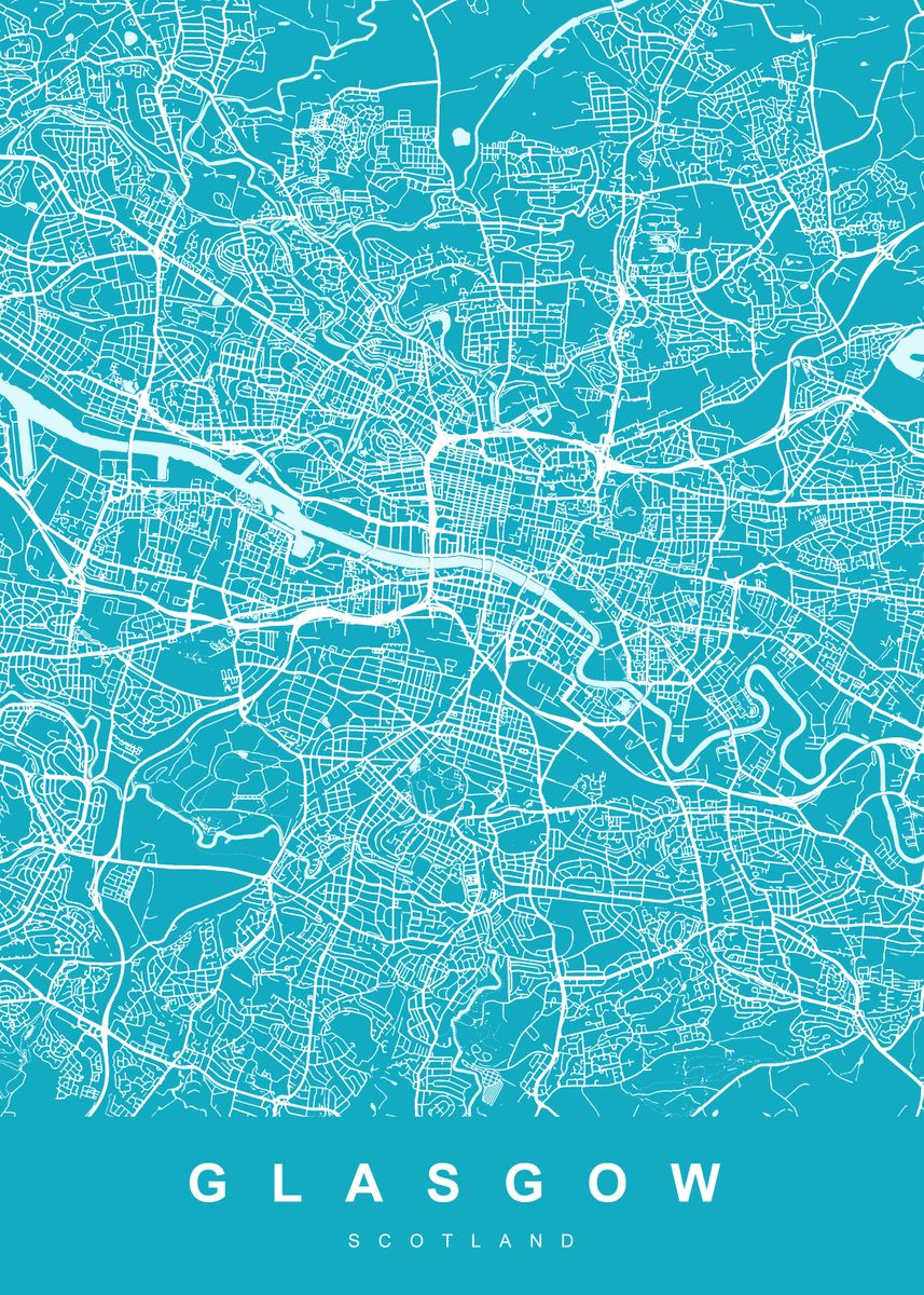 'GLASGOW City Map Scotland' Poster, picture, metal print, paint by ...