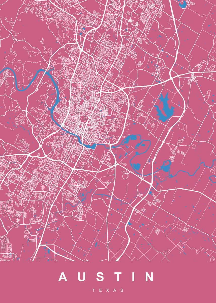'AUSTIN City Map Texas USA' Poster, picture, metal print, paint by ...