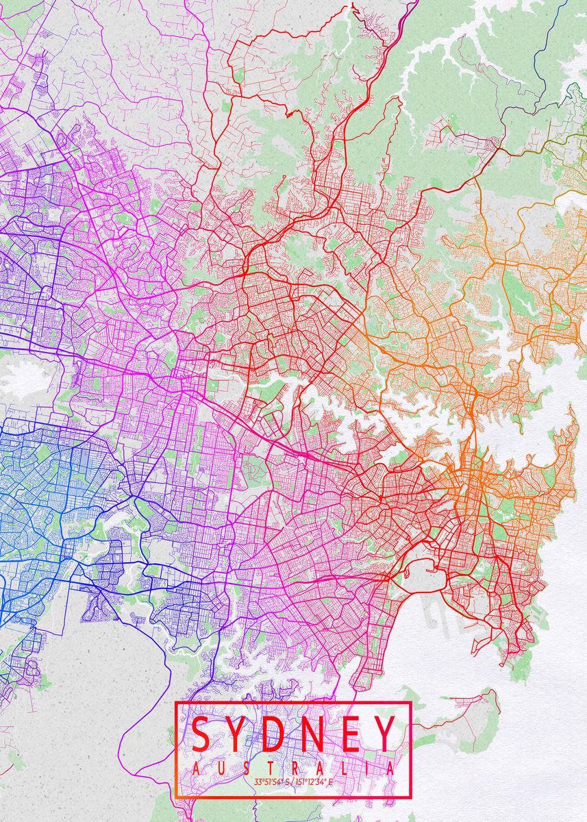 'Sydney City Map Colorful' Poster, picture, metal print, paint by deMAP ...