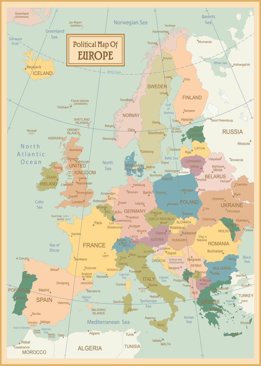 'Map Of Europe' Poster, picture, metal print, paint by Sam Kal | Displate