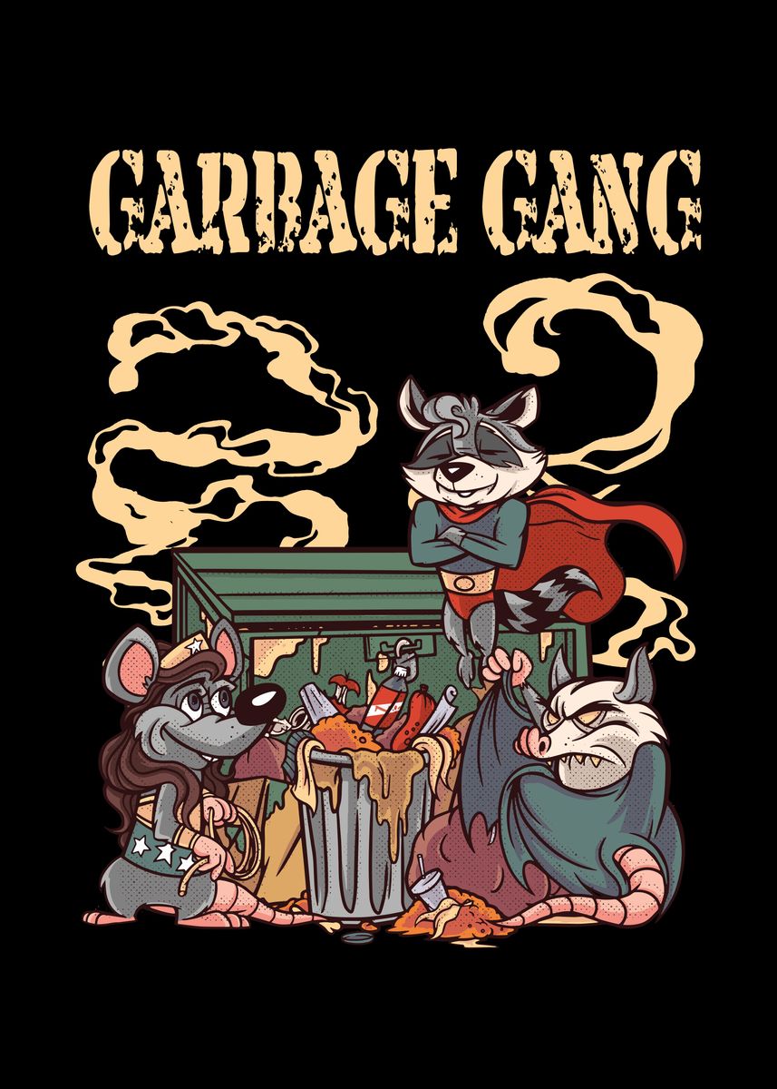 'Garbage Gang Raccoon ' Poster, picture, metal print, paint by Simon ...