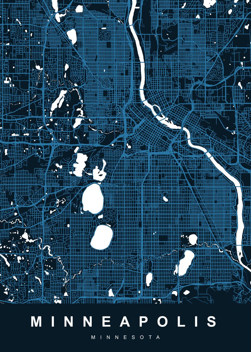 'MINNEAPOLIS Map MINNESOTA' Poster, picture, metal print, paint by ...