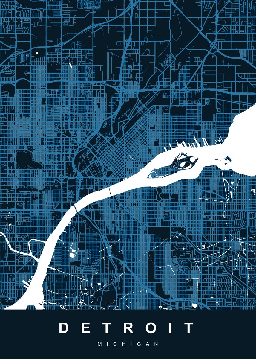 'DETROIT Map MICHIGAN USA' Poster, picture, metal print, paint by ...