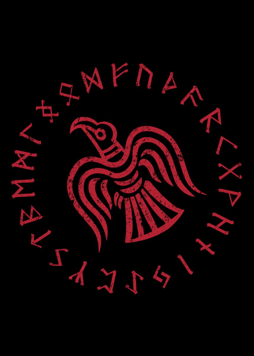 'Odin Raven Viking Runes' Poster, picture, metal print, paint by ...