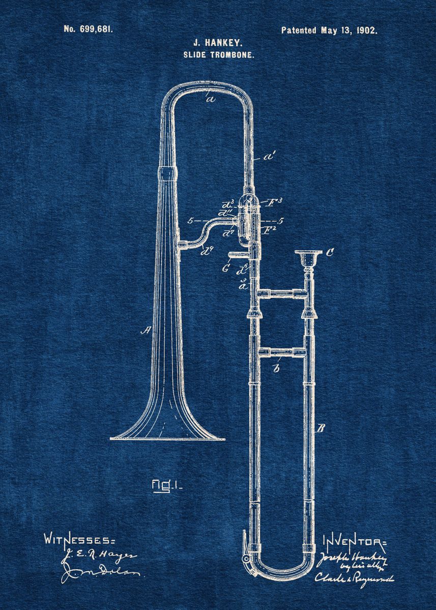'1902 Slide Trombone' Poster, picture, metal print, paint by Daniel ...