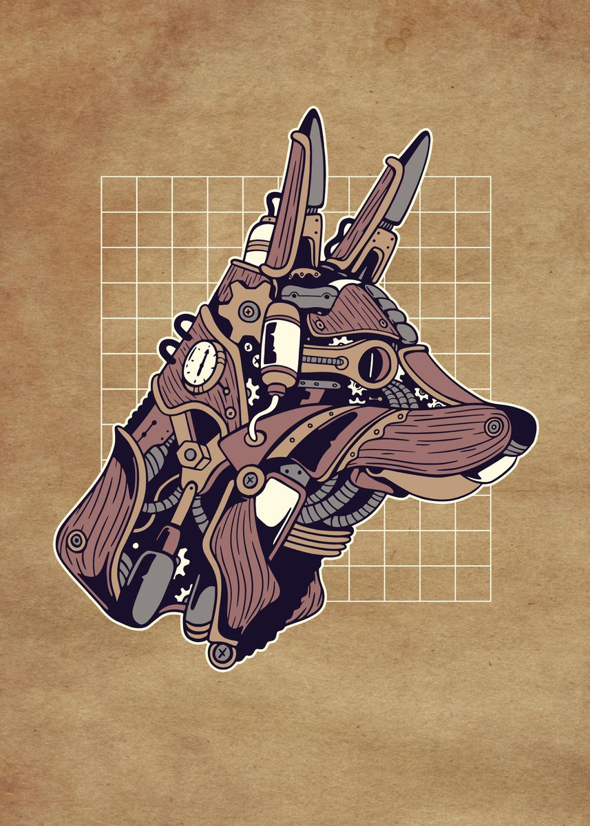 'Steampunk vintage wolf ace' Poster, picture, metal print, paint by ...