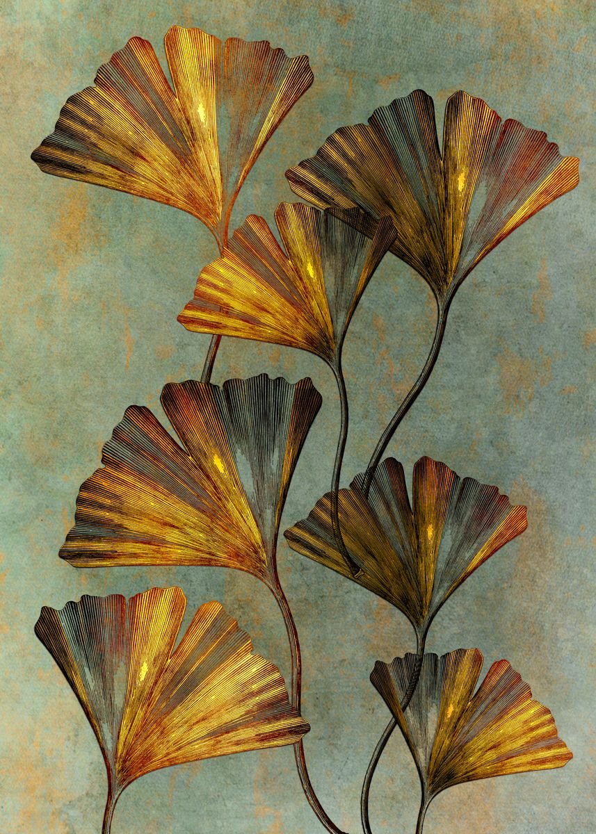 'ginkgo floral decoration' Poster, picture, metal print, paint by ...