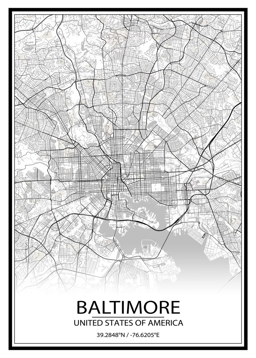 'Baltimore White Map' Poster, picture, metal print, paint by Wall Art ...